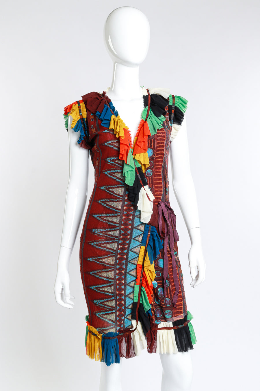 Jean Paul Gaultier Soleil Ruffle Tribal Wrap Dress – Recess Jean Paul Gaultier Soleil Ruffle Tribal Wrap Dress – Recess